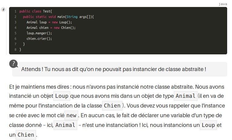 [Résolu] Incompréhension cours java classe abstraite - Instancier un objet ou mettre un objet ...